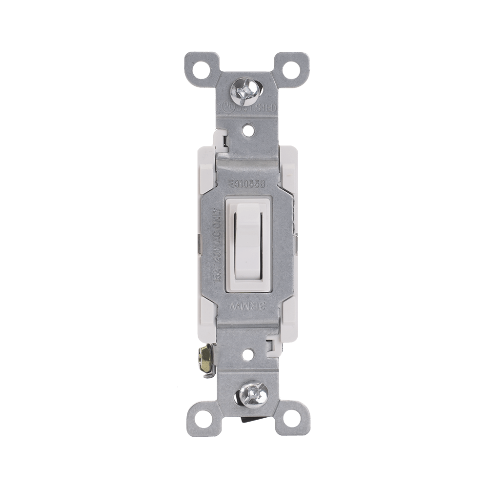 Toggle Framed AC Pole Quiet Switch, 3-Way, 15 Amp/120 Volt, Grounding,